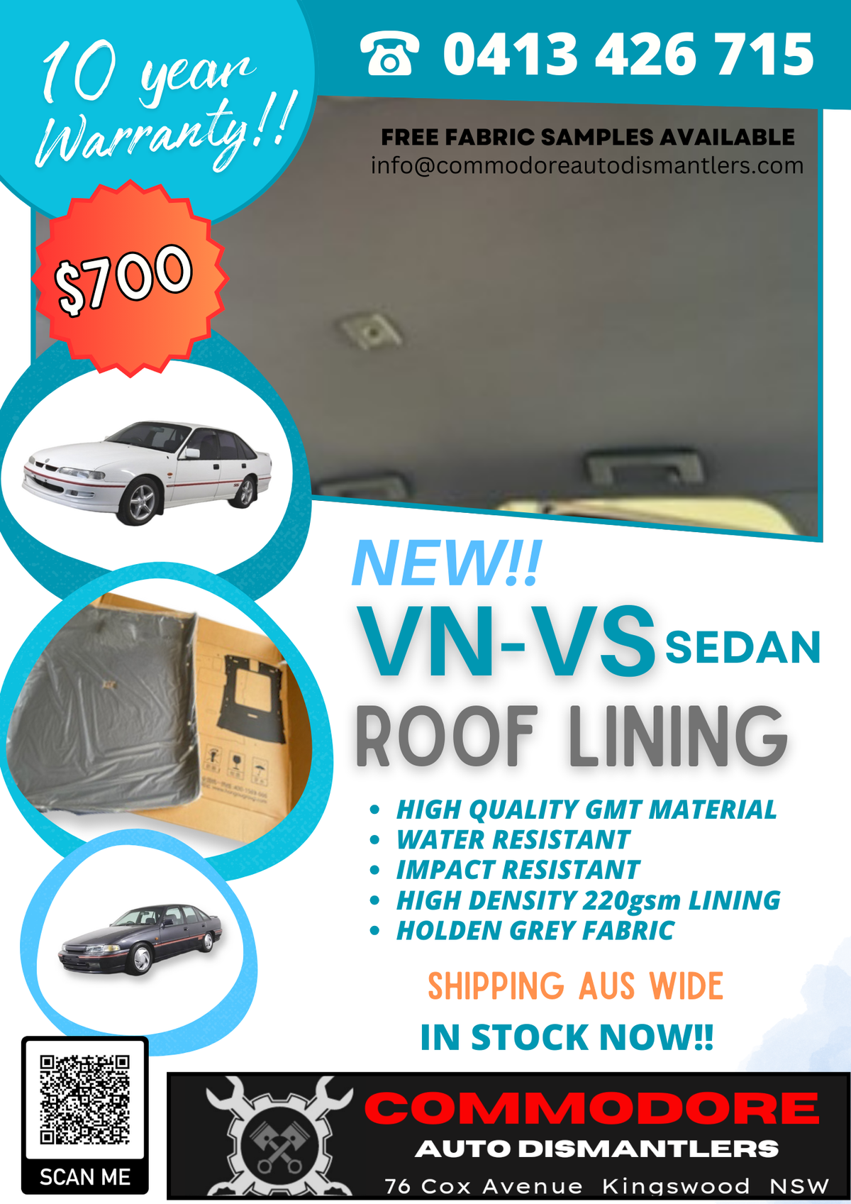 VN, VP, VR & VS Sedan Roof Lining *NEW* — Commodore Auto Dismantlers